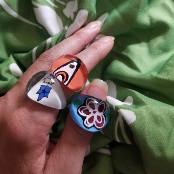 None | Jewelry | 3 Funky Acrylic Hand Painted Rings Sizes 56 | Poshmark